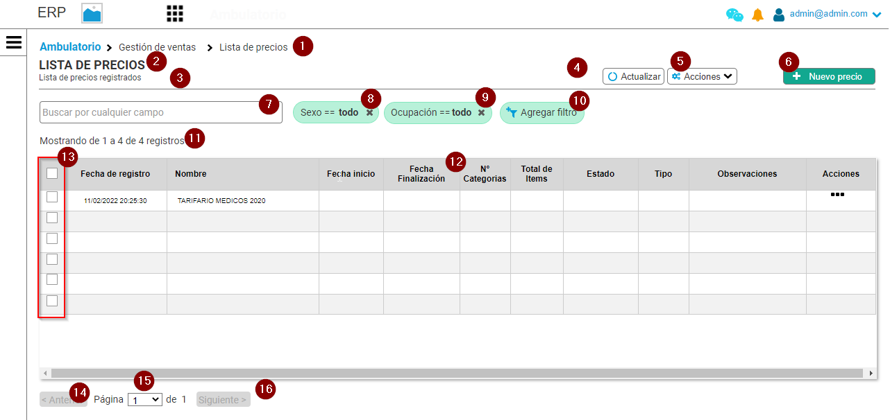 Lista de precios – SYSLACSDEV DOCS