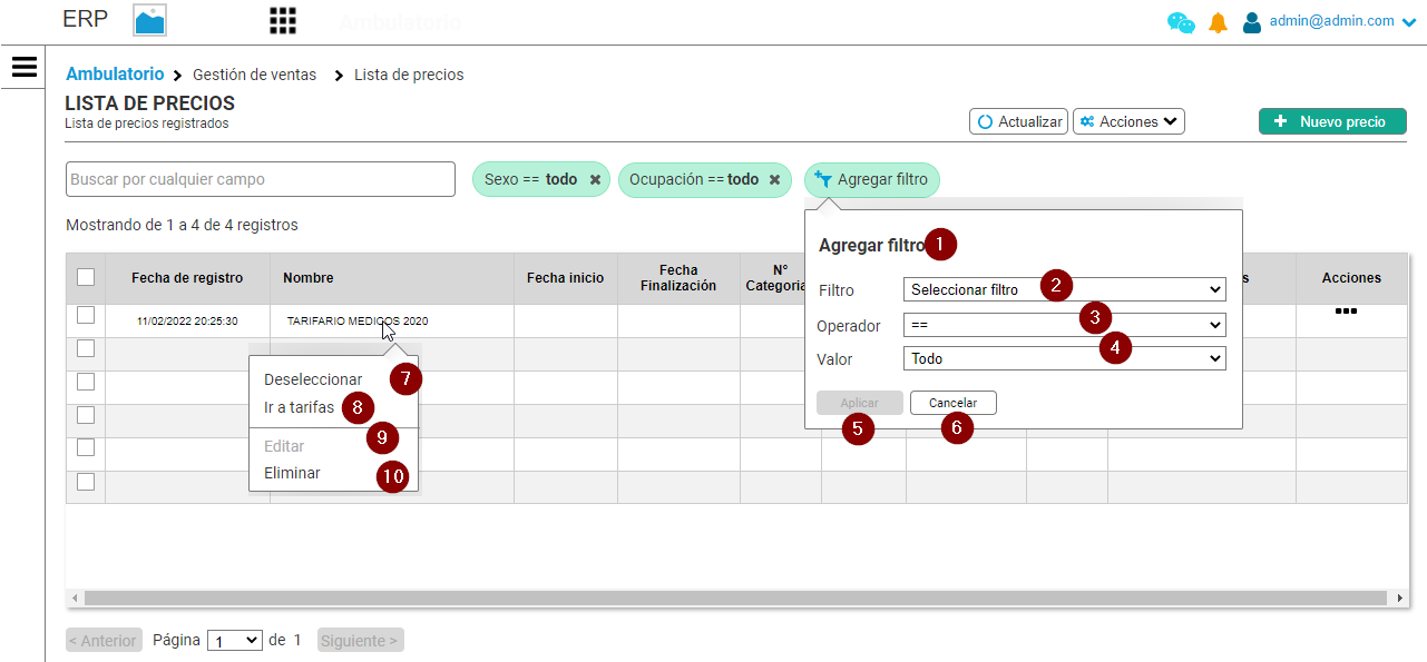Lista de precios – SYSLACSDEV DOCS