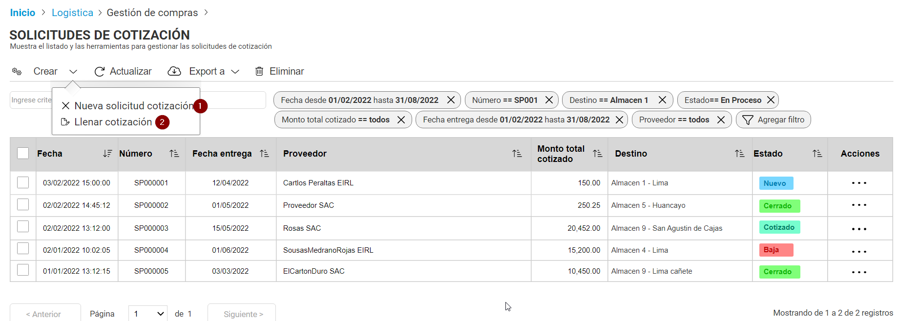 Lista de solicitudes de cotizaciones – SYSLACSDEV DOCS