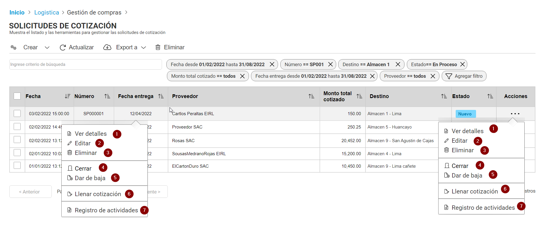 Lista de solicitudes de cotizaciones – SYSLACSDEV DOCS