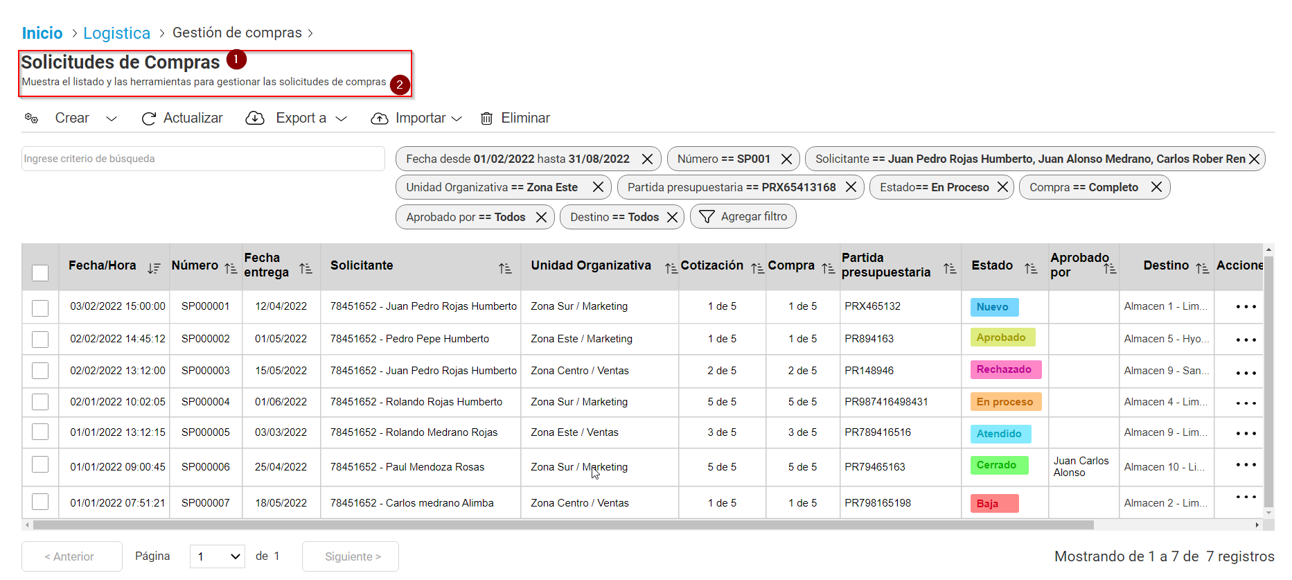 Listado Solicitudes de compras – SYSLACSDEV DOCS